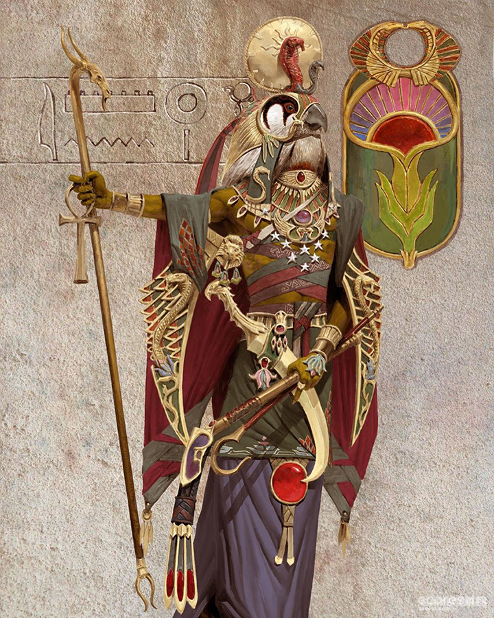 《安卡：埃及诸神》中拉的设计，日轮，眼镜蛇和羽翼的设计都有考据，连权杖也是公羊头的形象，非常符合设定-花瓣网